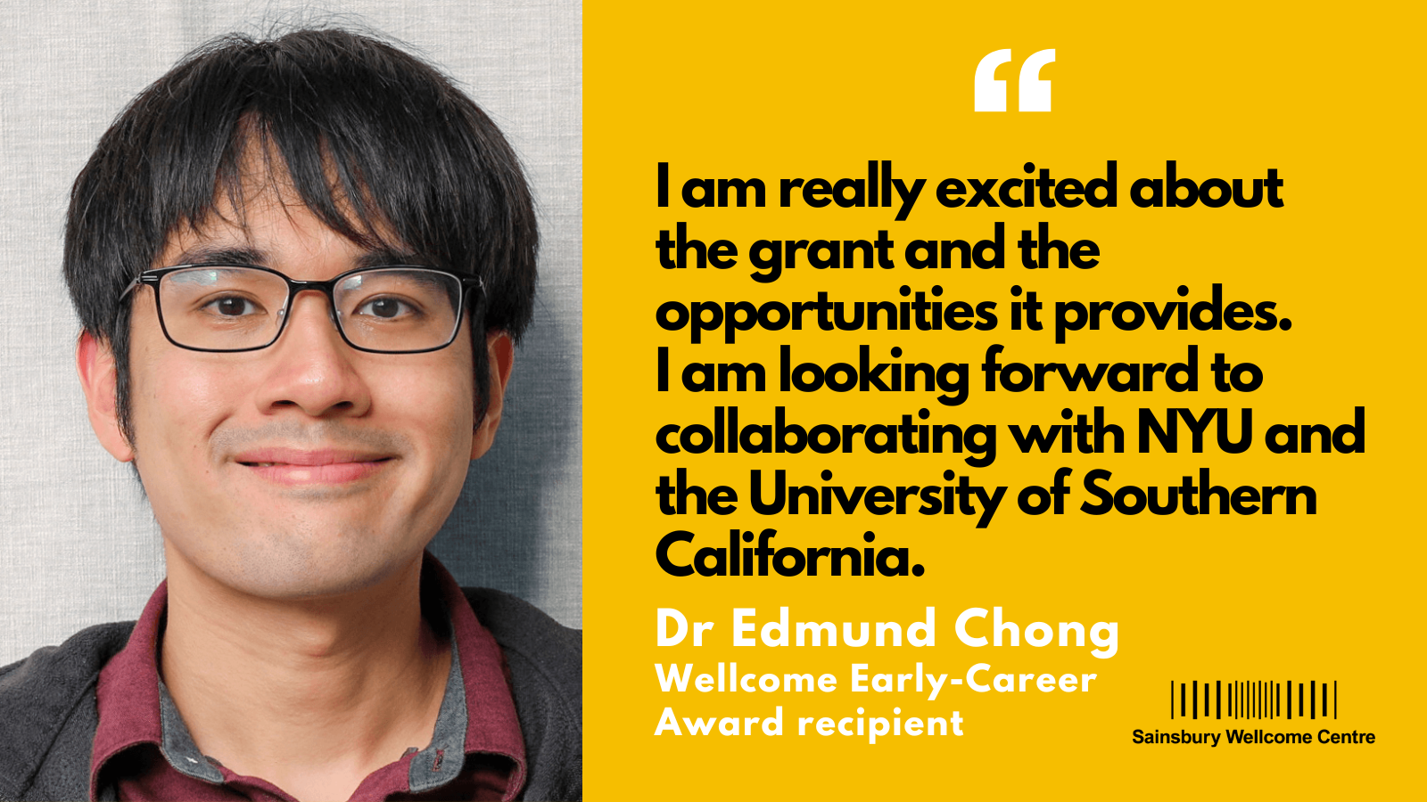 Dr Edmund Chong receives Wellcome Early-Career Award | Sainsbury Wellcome Centre